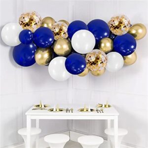 Nobledecor Navy Blue and White Balloons 50pcs， Navy Blue and Gold Balloons, 12 Inch Navy Blue and Gold Confetti Latex Balloons Party Garland Baby Shower Birthday Decorations