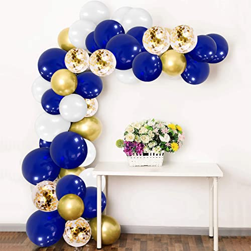 Nobledecor Navy Blue and White Balloons 50pcs， Navy Blue and Gold Balloons, 12 Inch Navy Blue and Gold Confetti Latex Balloons Party Garland Baby Shower Birthday Decorations