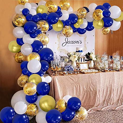 Nobledecor Navy Blue and White Balloons 50pcs， Navy Blue and Gold Balloons, 12 Inch Navy Blue and Gold Confetti Latex Balloons Party Garland Baby Shower Birthday Decorations