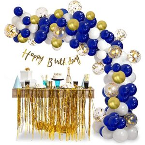 Nobledecor Navy Blue and White Balloons 50pcs， Navy Blue and Gold Balloons, 12 Inch Navy Blue and Gold Confetti Latex Balloons Party Garland Baby Shower Birthday Decorations