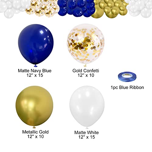 Nobledecor Navy Blue and White Balloons 50pcs， Navy Blue and Gold Balloons, 12 Inch Navy Blue and Gold Confetti Latex Balloons Party Garland Baby Shower Birthday Decorations