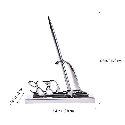 Beaupretty Wedding Signing Pen with Metal Love Sign Stand Valentines Day Engagement Guest Book Holder Set (Silver)