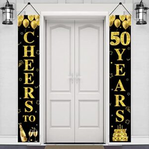 50th birthday door banner decorations for men women, black gold cheers to 50 years door porch sign party supplies, happy fifty anniversary backdrop decor for indoor outdoor