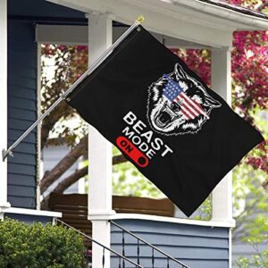 Beast Mode on US Wolf Flags Decorative Funny Banners for Outside House Dorm Room Parties