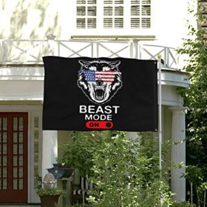 Beast Mode on US Wolf Flags Decorative Funny Banners for Outside House Dorm Room Parties