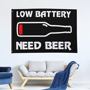 Cute Low Battery Need Beer Flags Decorative Funny Banners for Outside House Dorm Room Parties