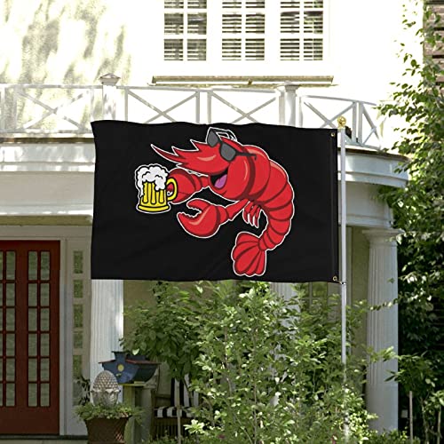 Crawfish Beer Flags Decorative Funny Banners for Outside House Dorm Room Parties