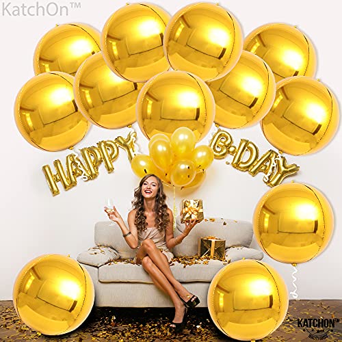 Big 22 Inch Gold Foil Balloons - Pack of 12, Gold Mylar Balloons | Black Mylar Balloons - 22 Inch, Pack of 12 | Round 4D Metallic Gold Balloons | Black Shiny Balloons for Black Birthday Decorations