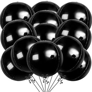 Big 22 Inch Gold Foil Balloons - Pack of 12, Gold Mylar Balloons | Black Mylar Balloons - 22 Inch, Pack of 12 | Round 4D Metallic Gold Balloons | Black Shiny Balloons for Black Birthday Decorations