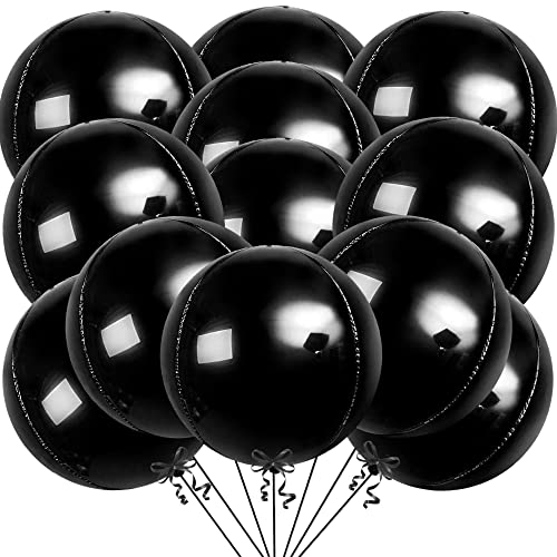 Big 22 Inch Gold Foil Balloons - Pack of 12, Gold Mylar Balloons | Black Mylar Balloons - 22 Inch, Pack of 12 | Round 4D Metallic Gold Balloons | Black Shiny Balloons for Black Birthday Decorations