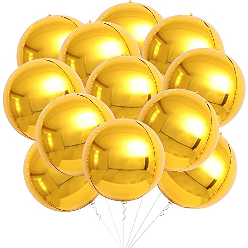 Big 22 Inch Gold Foil Balloons - Pack of 12, Gold Mylar Balloons | Black Mylar Balloons - 22 Inch, Pack of 12 | Round 4D Metallic Gold Balloons | Black Shiny Balloons for Black Birthday Decorations