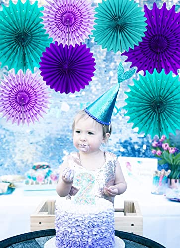 Teal Purple Birthday Decorations Mermaid /Wonderland Frozen Party Decorations/Mermaid Party Decorations /Under The Sea Party Supplies Teal Purple Tissue Paper Fan /Frozen Baby Shower Decorations