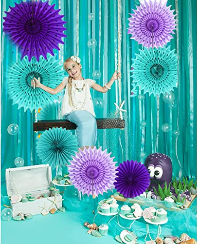 Teal Purple Birthday Decorations Mermaid /Wonderland Frozen Party Decorations/Mermaid Party Decorations /Under The Sea Party Supplies Teal Purple Tissue Paper Fan /Frozen Baby Shower Decorations