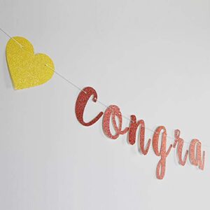 Congratulations Banner-Shimmering Rose Gold Letters & Gold Symbol-Hanging Paper Sign Decorations for Graduation, Achievement Party Celebrations, Happy Wedding, Retirement, Bridal Shower, Baby Shower