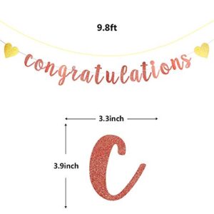 Congratulations Banner-Shimmering Rose Gold Letters & Gold Symbol-Hanging Paper Sign Decorations for Graduation, Achievement Party Celebrations, Happy Wedding, Retirement, Bridal Shower, Baby Shower