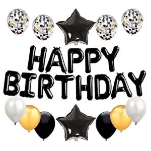 haimimall black happy birthday sign banner balloons birthday party decorations black 13pcs letters balloons 2pcs giant star foil balloons 4pcs confetti balloons 10pcs latex balloons