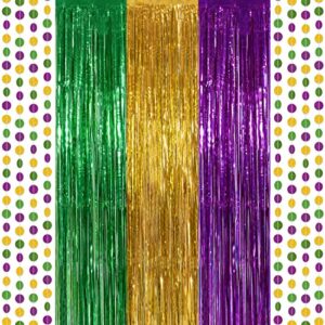 green gold purple mardi gras backdrop fat tuesday tinsel foil fringe curtain circle dot garland mardi gras party decorations birthday bacherlorette bridal baby shower party supplies