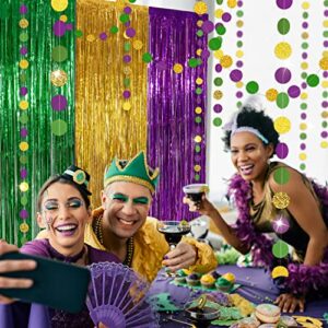 Green Gold Purple Mardi Gras Backdrop Fat Tuesday Tinsel Foil Fringe Curtain Circle Dot Garland Mardi Gras Party Decorations Birthday Bacherlorette Bridal Baby Shower Party Supplies