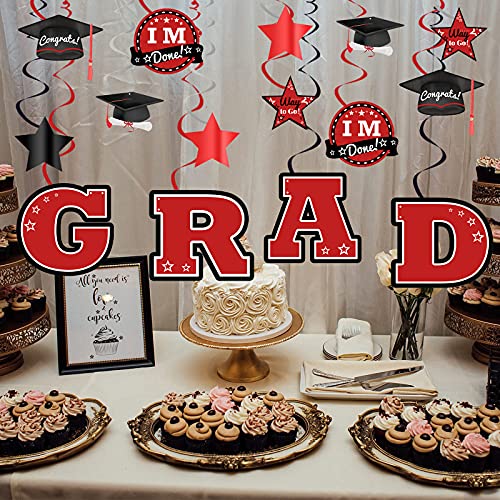 Bunny Chorus Graduation Party Decorations 2022, 36 Pcs Class of 2022 Graduation Party Supplies, Hanging Swirls Red and Black Graduation Decorations 2022, Congrats Grad Party Favors, No DIY Required