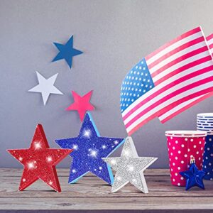 3 Pieces 4th of July Wood Star Signs Independence Day Table Decorations, Freestanding Block Star Cutout with Rhinestone Decor for Living Room Dining Table Centerpieces Memorial Day Decorations