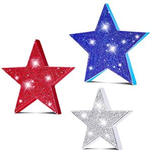 3 pieces 4th of july wood star signs independence day table decorations, freestanding block star cutout with rhinestone decor for living room dining table centerpieces memorial day decorations