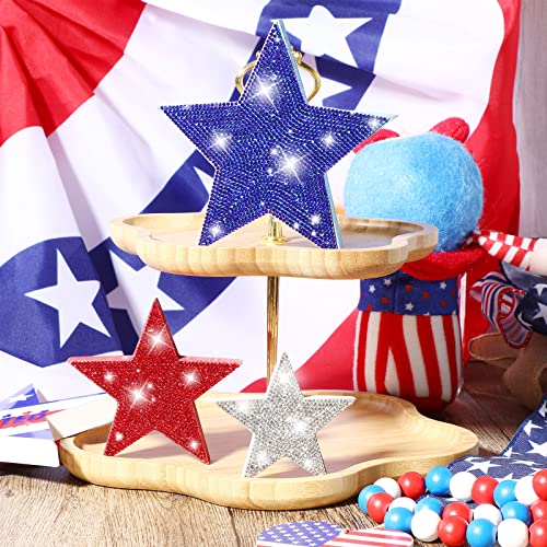 3 Pieces 4th of July Wood Star Signs Independence Day Table Decorations, Freestanding Block Star Cutout with Rhinestone Decor for Living Room Dining Table Centerpieces Memorial Day Decorations