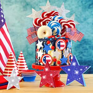 3 Pieces 4th of July Wood Star Signs Independence Day Table Decorations, Freestanding Block Star Cutout with Rhinestone Decor for Living Room Dining Table Centerpieces Memorial Day Decorations