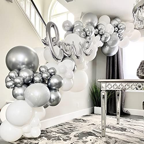 CACOLULU White Balloons Garland Arch - 120Pcs 18+12+10+5 Inch White Balloons Different Sizes Pack, White Latex Balloons Garland Kit for All White Wedding/Baby Shower/Engagement/Birthday Decorations