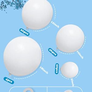 CACOLULU White Balloons Garland Arch - 120Pcs 18+12+10+5 Inch White Balloons Different Sizes Pack, White Latex Balloons Garland Kit for All White Wedding/Baby Shower/Engagement/Birthday Decorations