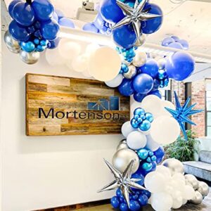 Royal blue White Silver balloon Garland Arch Kit Metallic Blue Balloons with Starburst foil balloons for Men birthday decorations Graduation Ceremony supplies