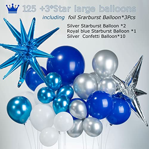 Royal blue White Silver balloon Garland Arch Kit Metallic Blue Balloons with Starburst foil balloons for Men birthday decorations Graduation Ceremony supplies