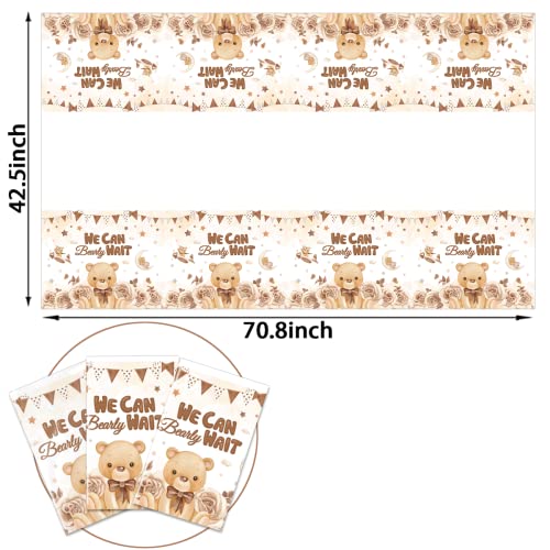 GREHUMOR Bear Baby Shower Decoration- 3Pcs Plastic We Can Bearly Wait Tablecloth Neutral Bear Theme Party Table Cover for Baby Birthday Party , Boy or Girl Baby Shower,Gender Reveal Party Supplies