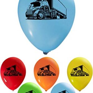 Truck Balloons - 12 Inch Latex - 2 Sided Print (16 Pieces) for Birthday Parties or Any Other Event Use - Fill with Air or Helium