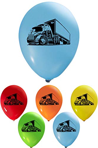 Truck Balloons - 12 Inch Latex - 2 Sided Print (16 Pieces) for Birthday Parties or Any Other Event Use - Fill with Air or Helium