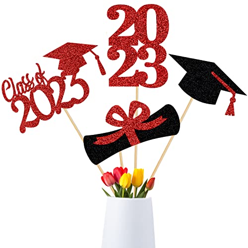 Graduation Party Centerpieces for Tables 2023 Red Glitter Graduation Tables Centerpieces Sticks, Class of 2023 Table Toppers for 2023 Graduation Table Decorations - 24 Pieces