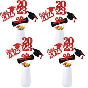 Graduation Party Centerpieces for Tables 2023 Red Glitter Graduation Tables Centerpieces Sticks, Class of 2023 Table Toppers for 2023 Graduation Table Decorations - 24 Pieces