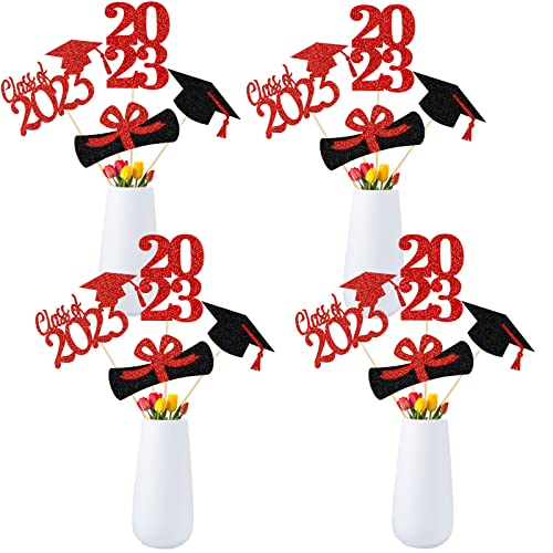 Graduation Party Centerpieces for Tables 2023 Red Glitter Graduation Tables Centerpieces Sticks, Class of 2023 Table Toppers for 2023 Graduation Table Decorations - 24 Pieces