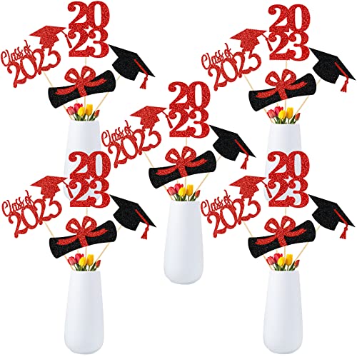 Graduation Party Centerpieces for Tables 2023 Red Glitter Graduation Tables Centerpieces Sticks, Class of 2023 Table Toppers for 2023 Graduation Table Decorations - 24 Pieces