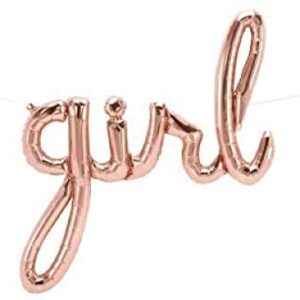 Rose Gold “Girl” Script Foil Balloon - 24” One-Piece Letters Balloon for Girl Baby Shower, Gender Reveal, Pregnancy Announcement, First Birthday Party, Christening, Baptism, Nursery Decoration