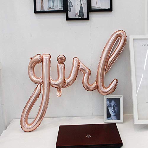 Rose Gold “Girl” Script Foil Balloon - 24” One-Piece Letters Balloon for Girl Baby Shower, Gender Reveal, Pregnancy Announcement, First Birthday Party, Christening, Baptism, Nursery Decoration