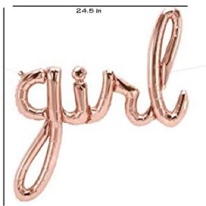 Rose Gold “Girl” Script Foil Balloon - 24” One-Piece Letters Balloon for Girl Baby Shower, Gender Reveal, Pregnancy Announcement, First Birthday Party, Christening, Baptism, Nursery Decoration