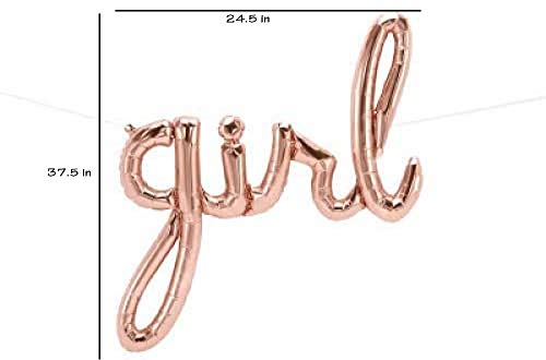 Rose Gold “Girl” Script Foil Balloon - 24” One-Piece Letters Balloon for Girl Baby Shower, Gender Reveal, Pregnancy Announcement, First Birthday Party, Christening, Baptism, Nursery Decoration