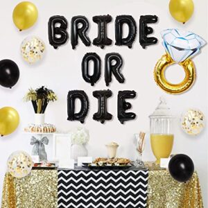 Bachelorette Party Decorations Black and Gold - Black Bride or Die Balloon Banner Diamond Ring Foil Balloon for Funny Bachelorette Hen Engagement Party Bridal Shower Supplies