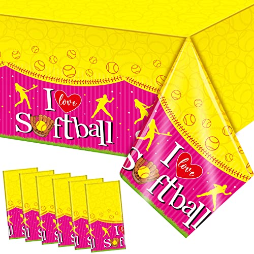 3 Pcs Softball Tablecloth Softball Party Decorations Rectangle Plastic Outdoor Table Cloth Softball Tablecloth Waterproof Table Covers for Sport Theme Birthday Dining Party Supplies, 51 x 86 Inches