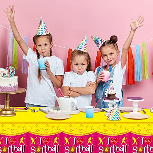 3 Pcs Softball Tablecloth Softball Party Decorations Rectangle Plastic Outdoor Table Cloth Softball Tablecloth Waterproof Table Covers for Sport Theme Birthday Dining Party Supplies, 51 x 86 Inches