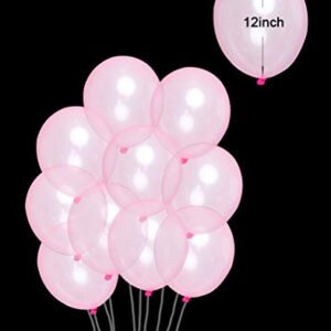 AnnoDeel 100pcs Crystal Pastel Clear Balloon, 12 inch Thick Transparent Party Latex Balloon for Wedding Birthday Baby Shower Party Decoration (Pink)