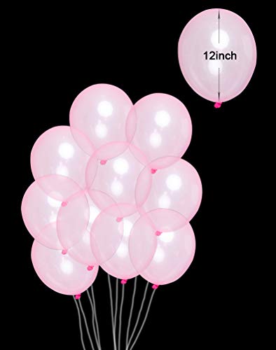 AnnoDeel 100pcs Crystal Pastel Clear Balloon, 12 inch Thick Transparent Party Latex Balloon for Wedding Birthday Baby Shower Party Decoration (Pink)