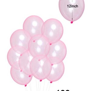 AnnoDeel 100pcs Crystal Pastel Clear Balloon, 12 inch Thick Transparent Party Latex Balloon for Wedding Birthday Baby Shower Party Decoration (Pink)