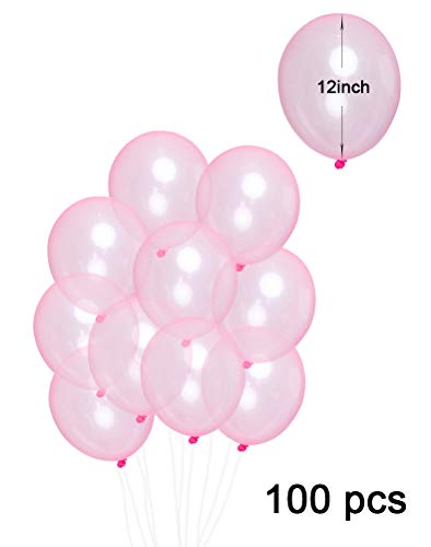 AnnoDeel 100pcs Crystal Pastel Clear Balloon, 12 inch Thick Transparent Party Latex Balloon for Wedding Birthday Baby Shower Party Decoration (Pink)