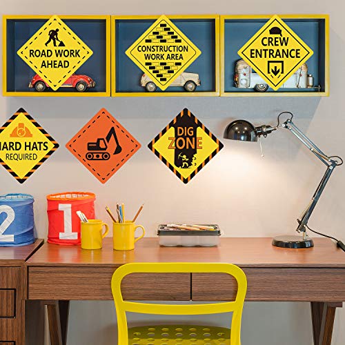 TUPARKA 16pcs Construction Themed Party Decorations Double Sided Cutouts Traffic Signs for Boys Kids Birthday Party and Bedroom Decorations